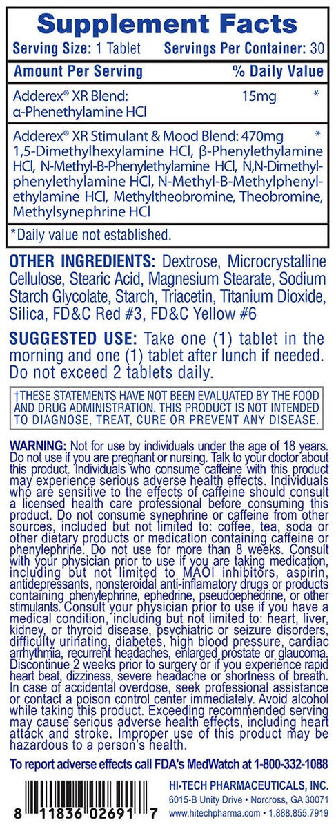 Hi Tech: Adderex XR, 30 Tablets – LSResearch